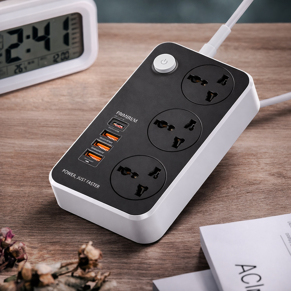 Maxline 3 Socket & 4 USB With Lightning Port Fast Charging Multiplug ...