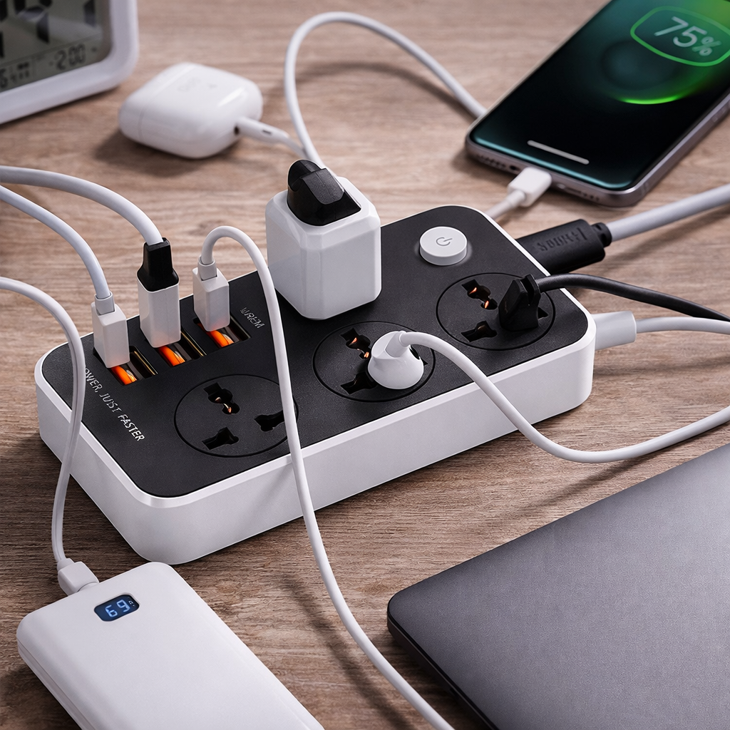 Maxline 3 Socket & 4 USB With Lightning Port Fast Charging Multiplug ...