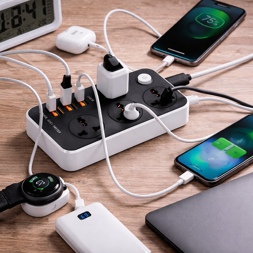Maxline 3 Socket & 4 USB With Lightning Port Fast Charging Multiplug ...